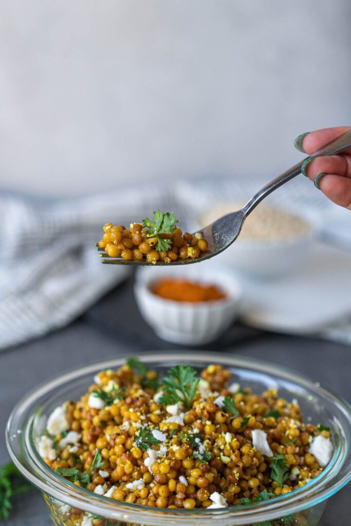 Instant Pot Couscous with Turmeric and Feta - Chelsea Dishes