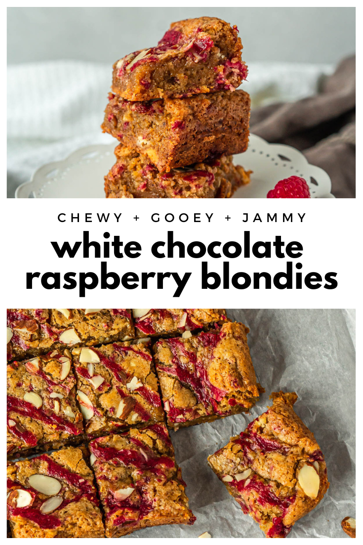 Chewy White Chocolate Raspberry Blondies - Chelsea Dishes